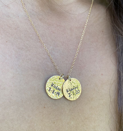 Hand Hammered Fancy Script Disc Necklace - Gold – Mommy Jewelry